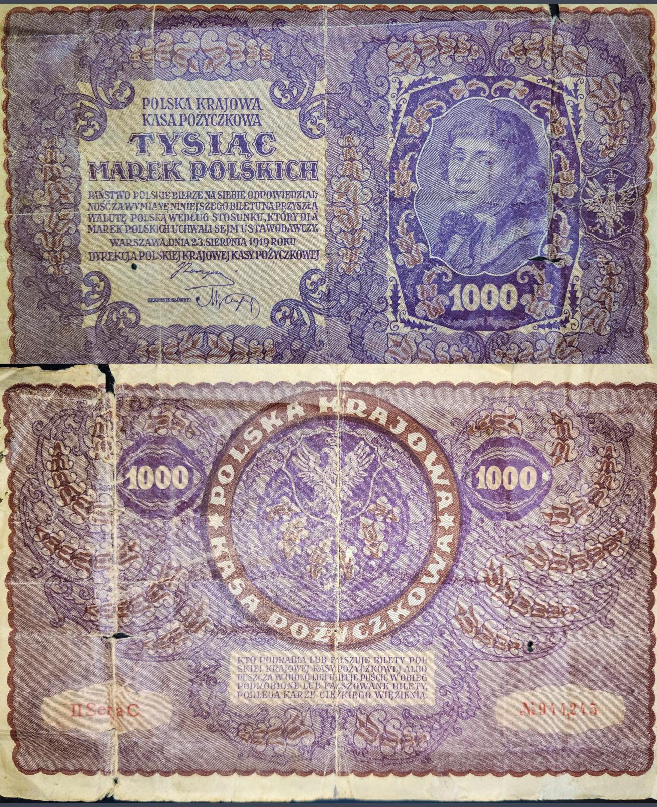 POLAND / POLJSKA (1919) 1000 Marks