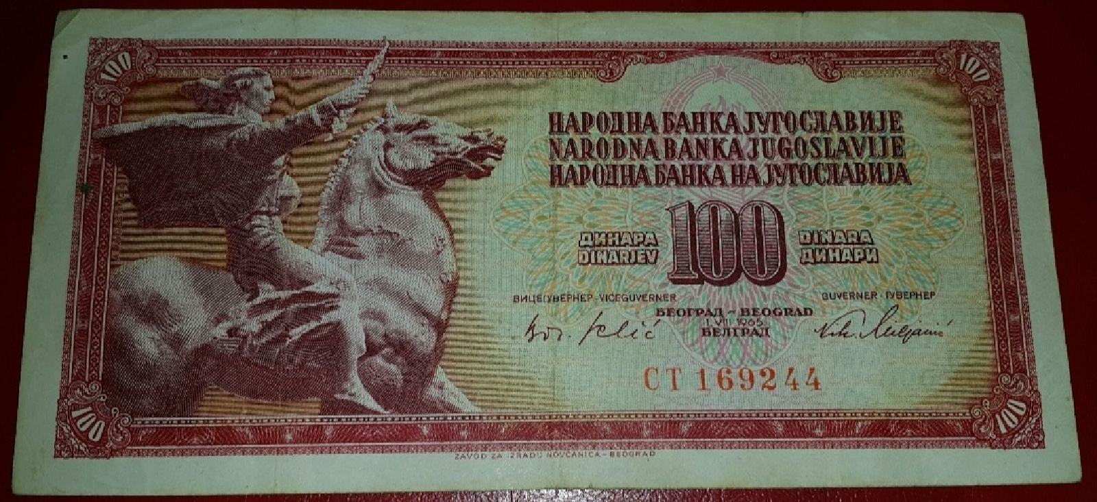 SFRJ- 100 DINARA 1965., BAROK, 6 BROJEVA