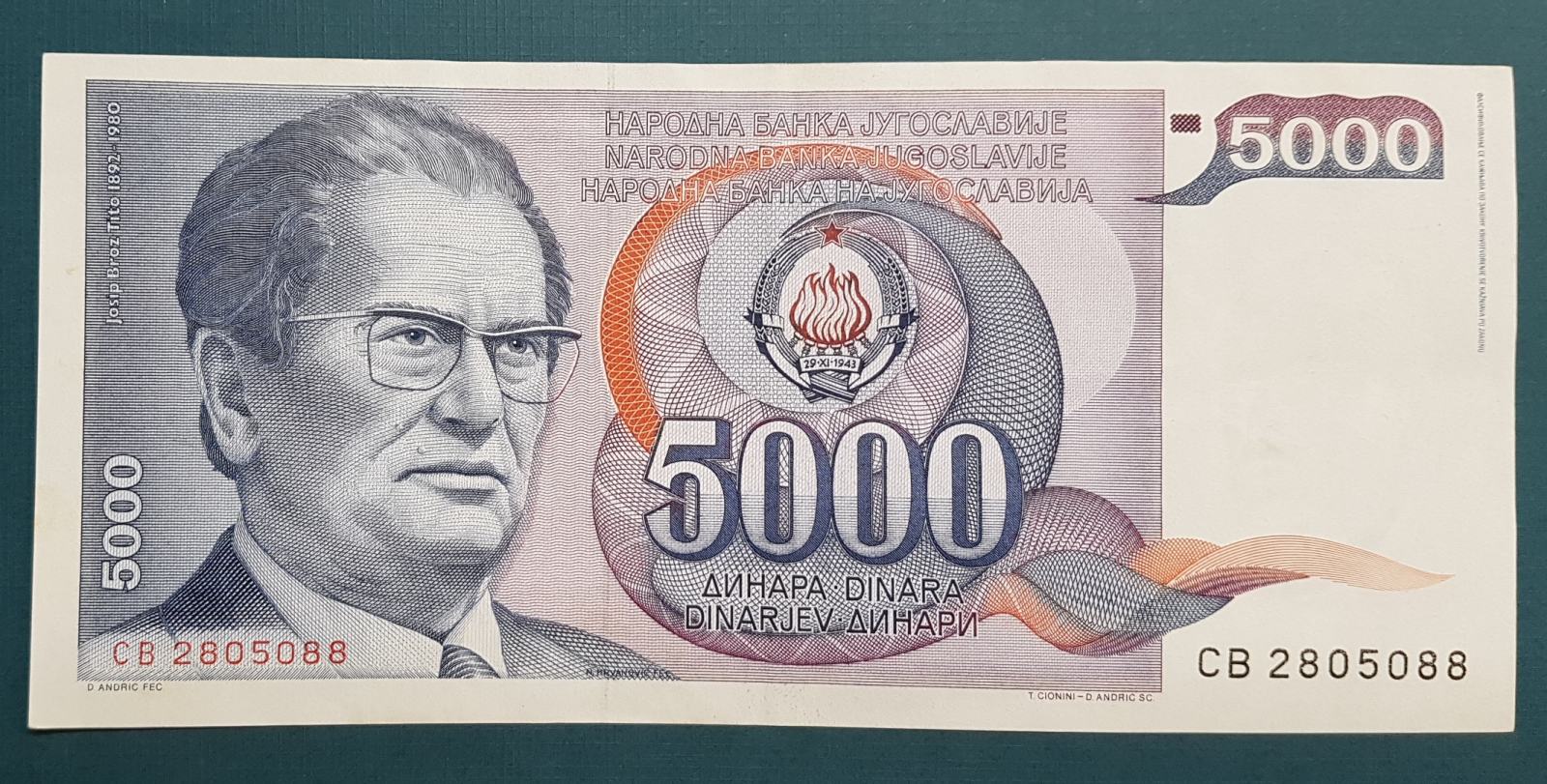SFRJ, 5000 DINARA, 1985.