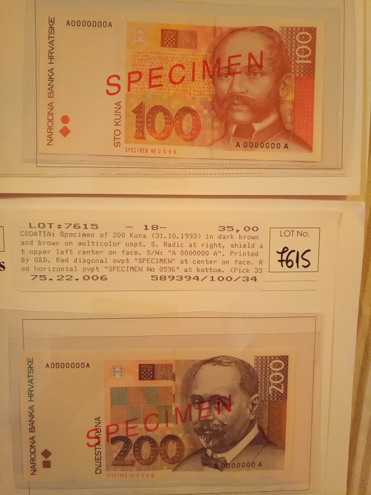 SPECIMEN KUNE 100 I 200 KUNA!!!UNC