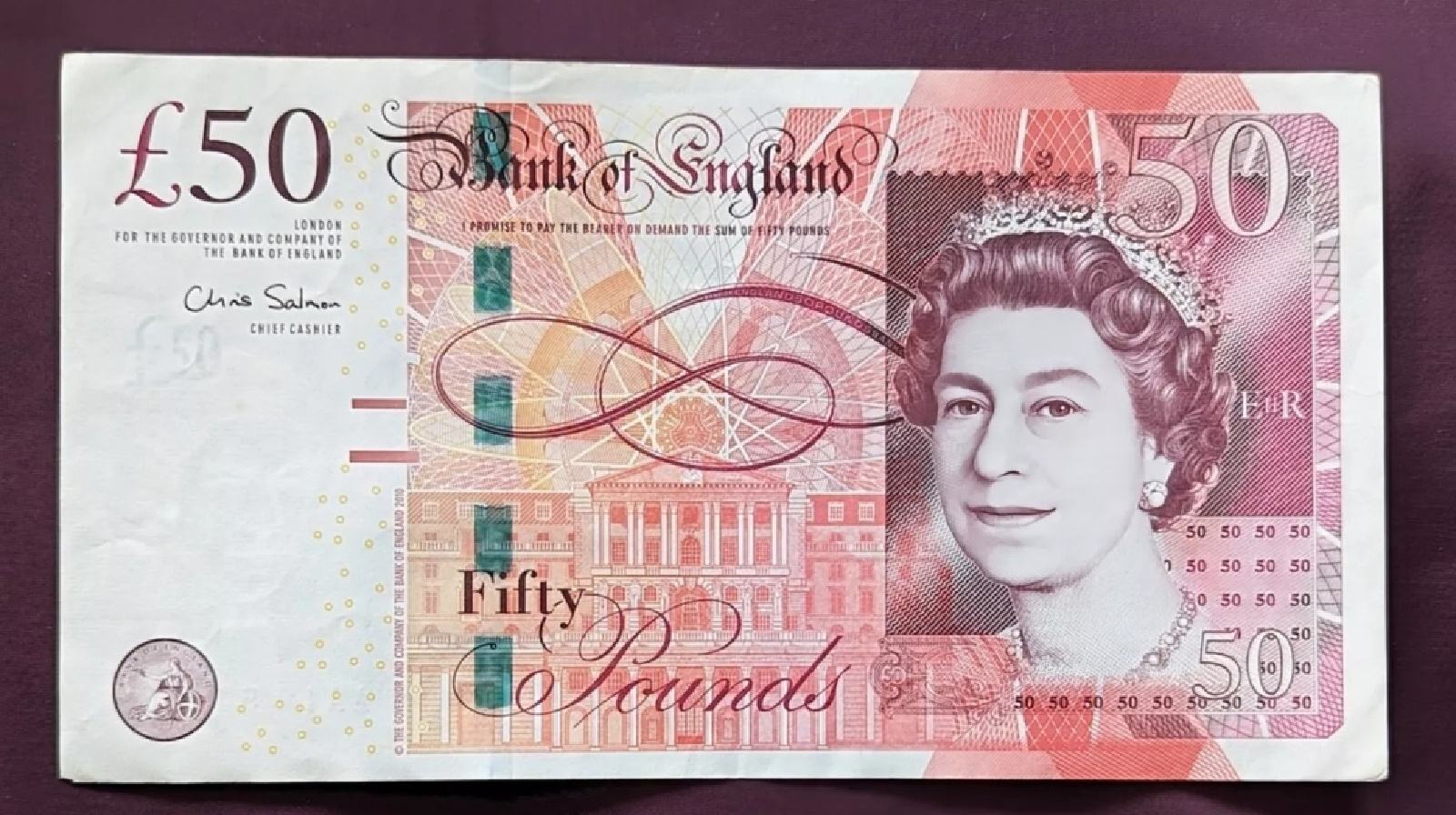 UK ELIZABETH II 50 POUNDS NOVCANICA, AA 12 542463 C. Salmon nizak seri