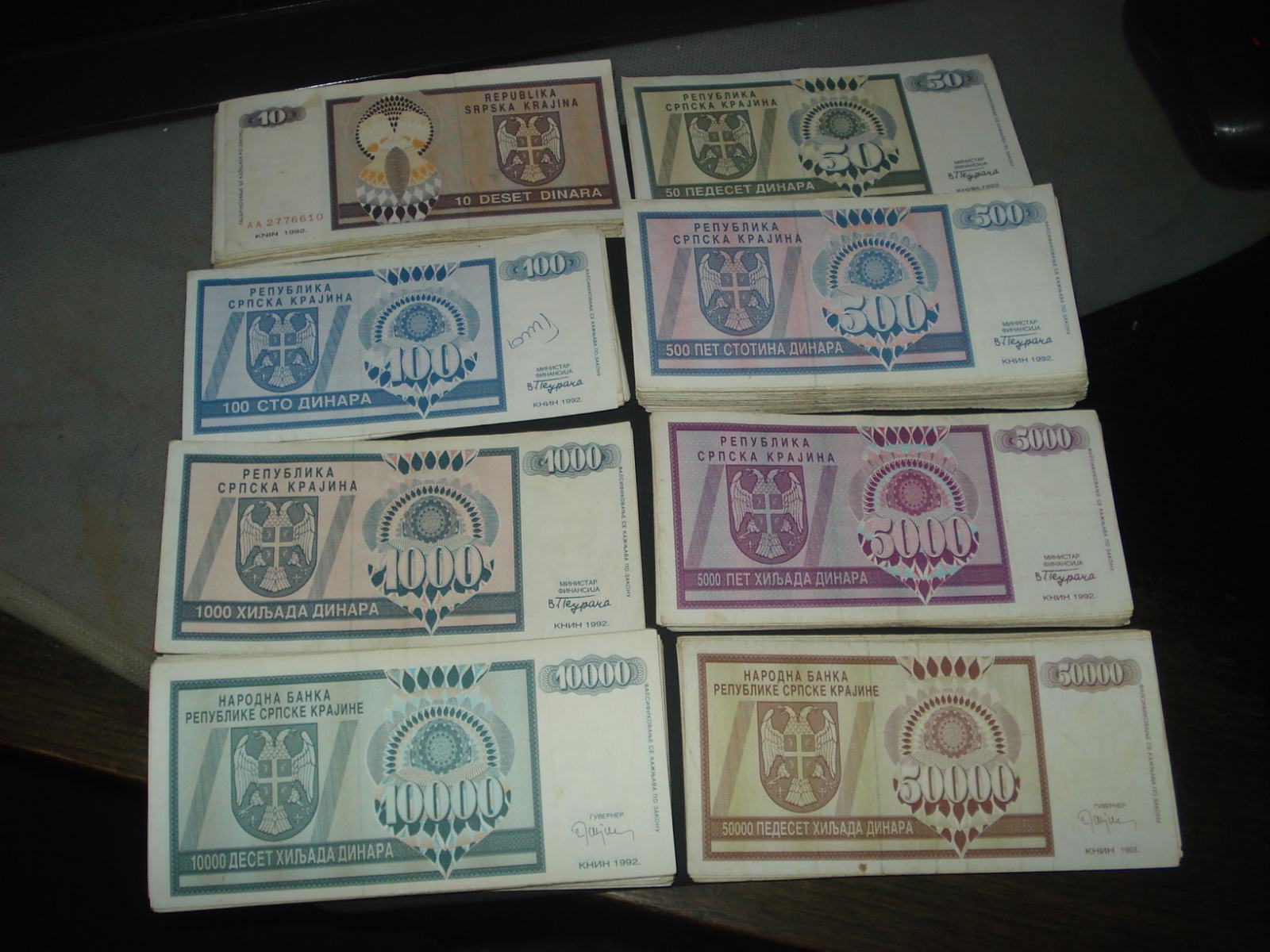 Veliki lot rabljenih novčanica RSK i RS (353 komada ukupno)