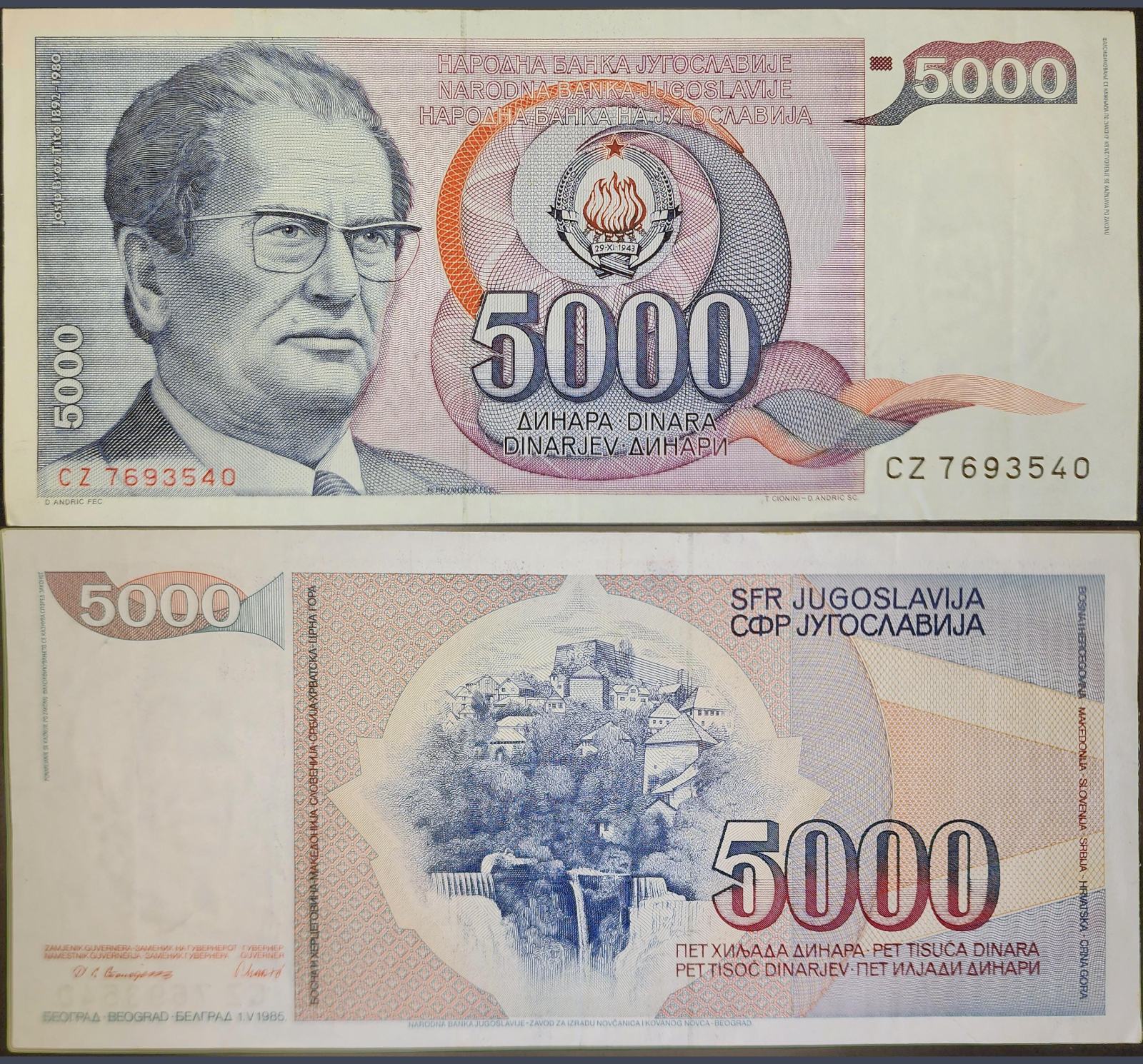 YUGOSLAVIA / JUGOSLAVIJA (1985) 5000 Dinara - Tito