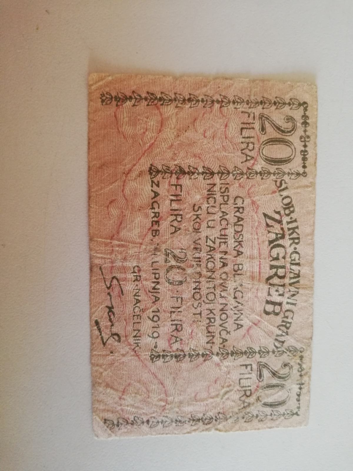Zagreb Gradski novac 20 filira 1919 (vg)