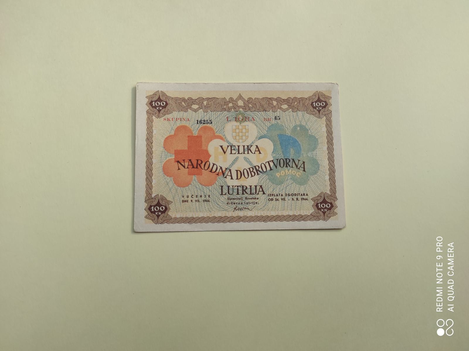 100 kuna lutrija 1944.