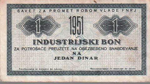 FNRJ INDUSTRIJSKI BON NA 1 DIN 1951 G