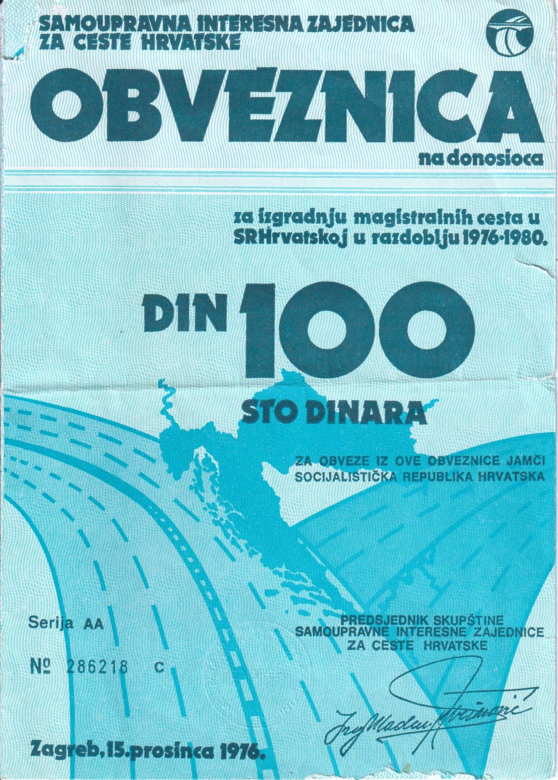 Obveznice zajma za ceste 1976 sa neiskorištenim kuponima