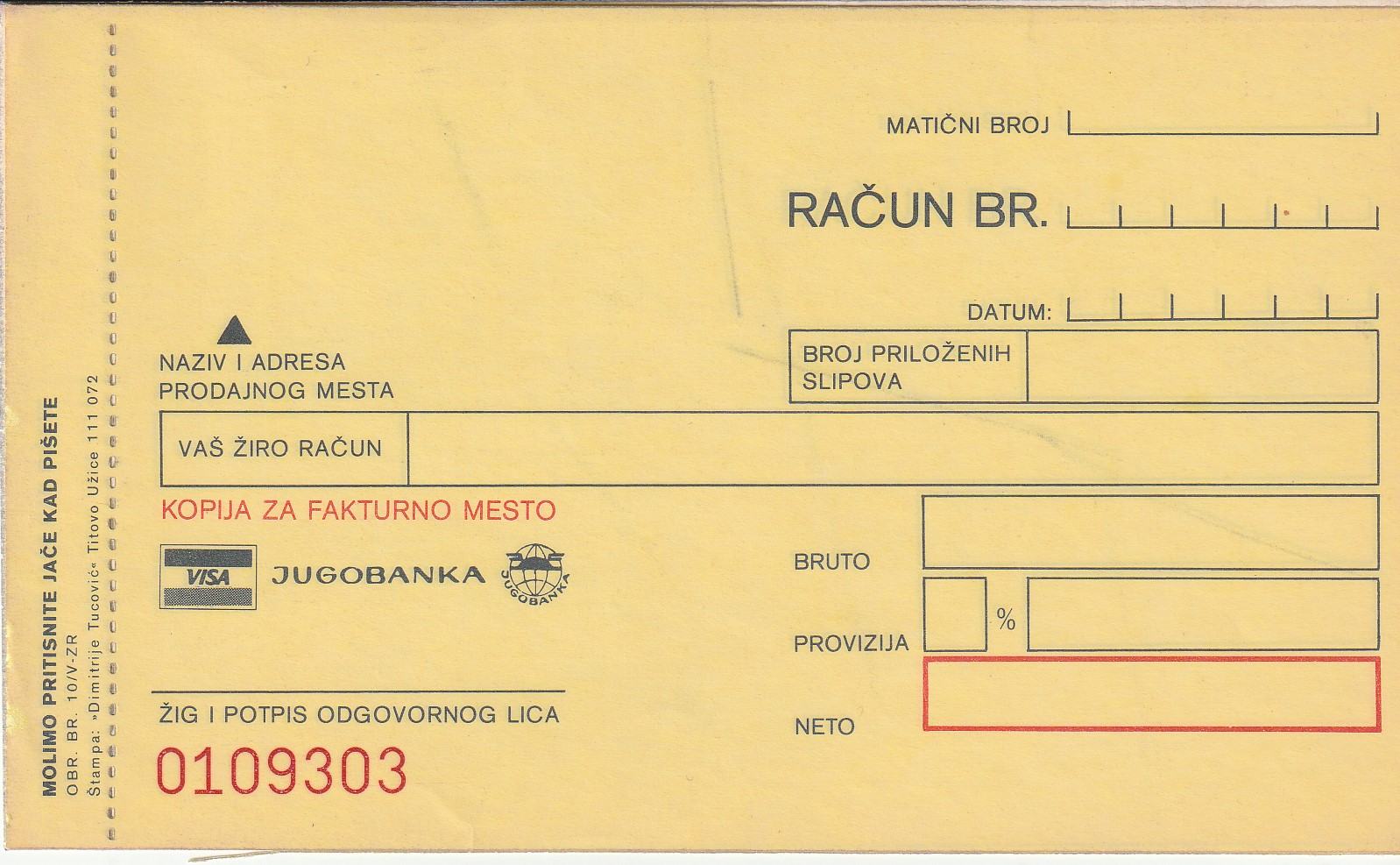 ŽIRO RAČUN JUGO BANKE 3€KOMAD