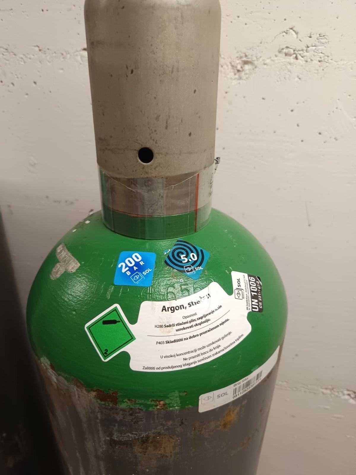 Boca puna plin Argon 200 bar 50 litara