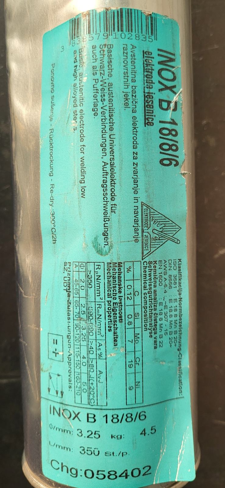 inox elektrode B 18/8/6