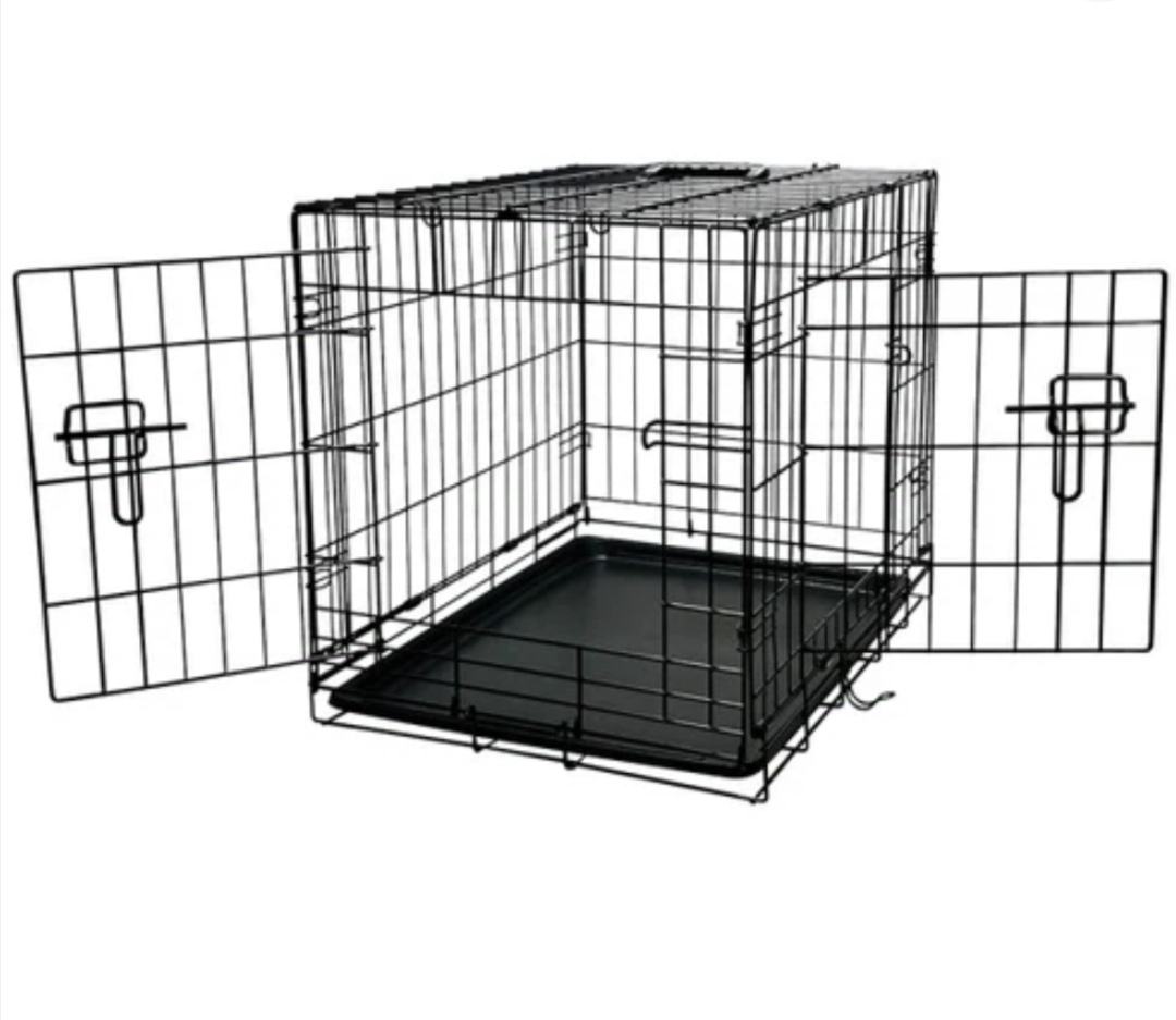 Kavez za pse, metalni crni s plastičnim dnom