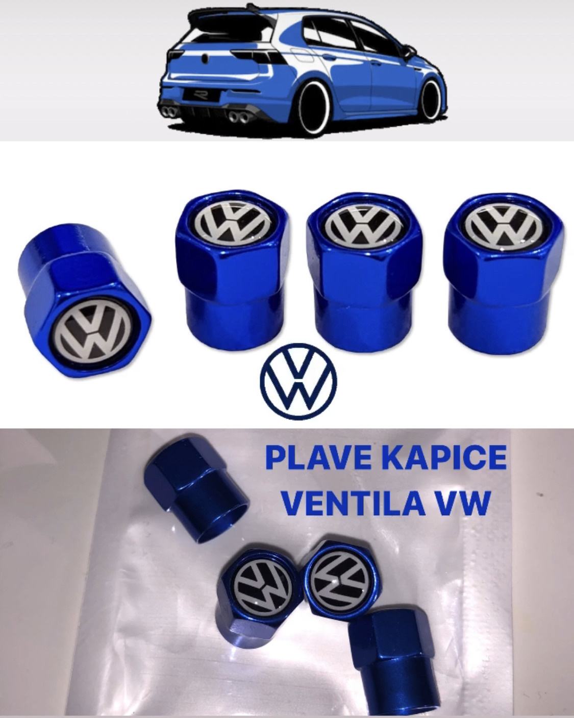 VW PLAVE KAPICE VENTILA ZA GUME VOLKSWAGEN NOVE (NOVI VW LOGO)
