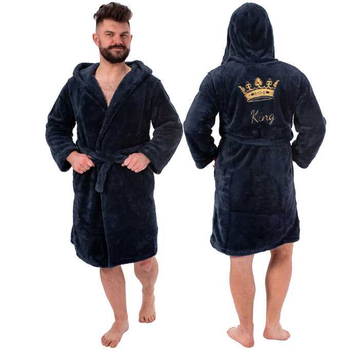 Muški kućni ogrtač KING BLACK s ovratnikom S/M, L/XL