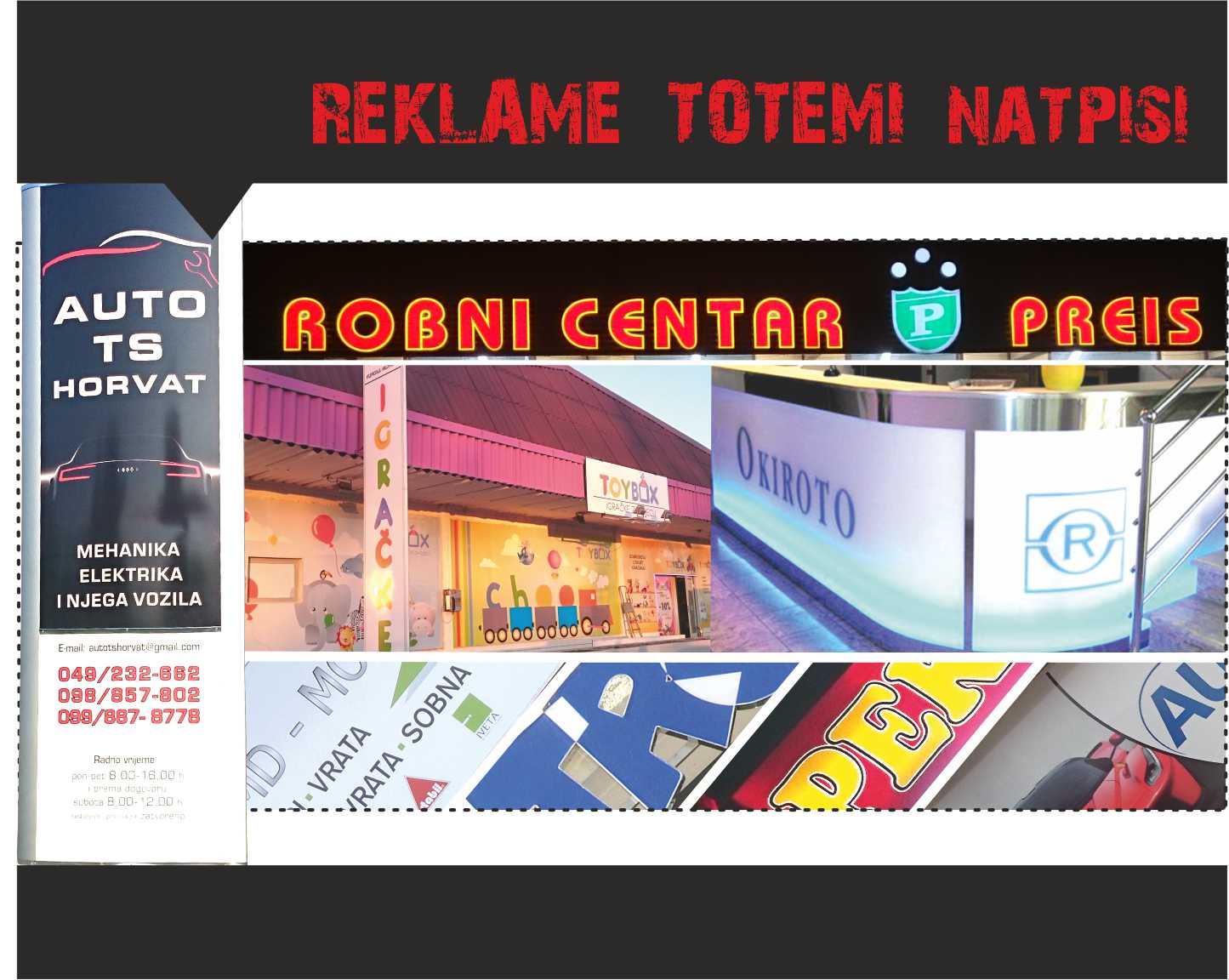 REKLAME, SVJETLEČE ,OSLIKAVANJE,AUTA,KOMBIA. PLEXI,TOTEM-TAPETE