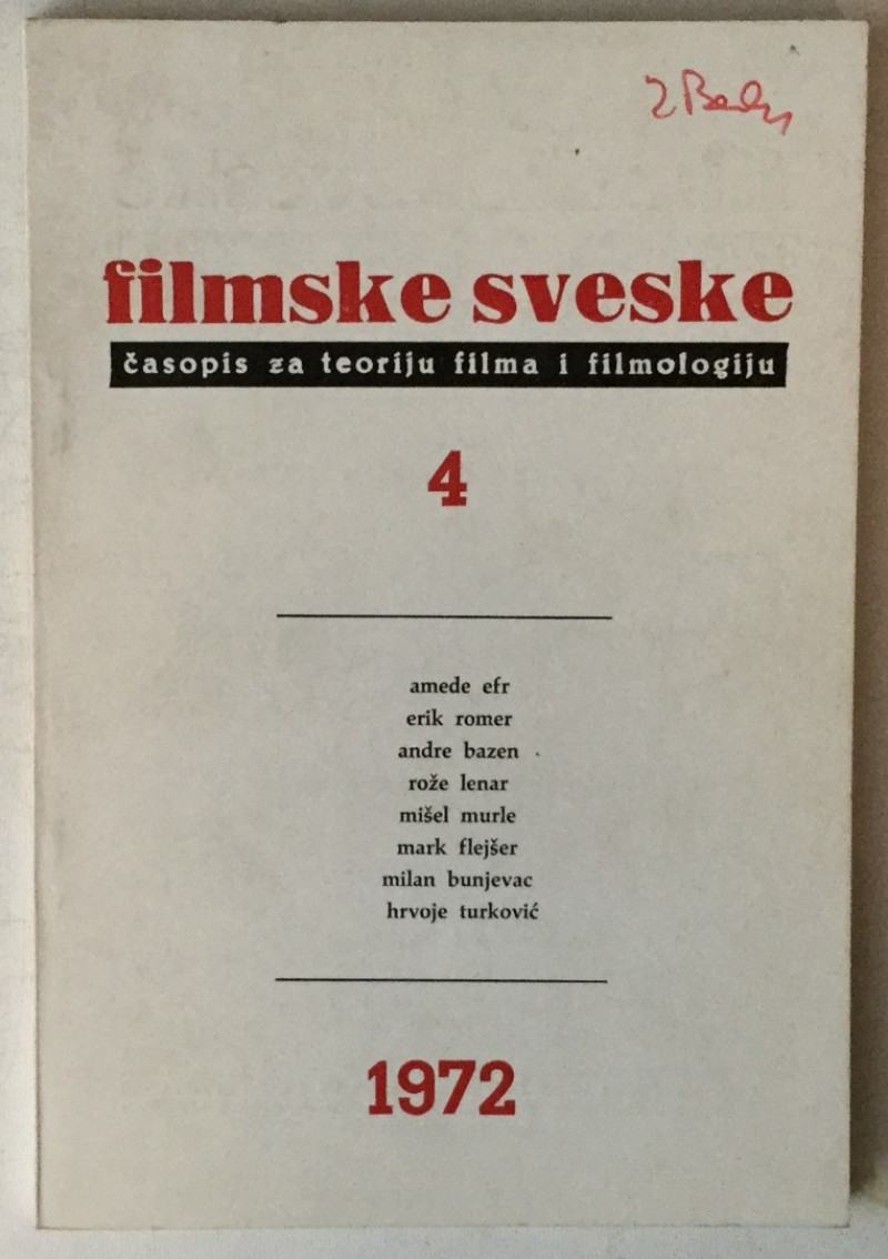 Filmske sveske, Časopis za teoriju filma i filmologiju godina 1972. br