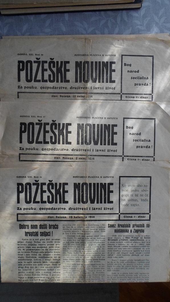 POŽEŠKE NOVINE IZ 1936.godine,tri broja: 36,37 i 38