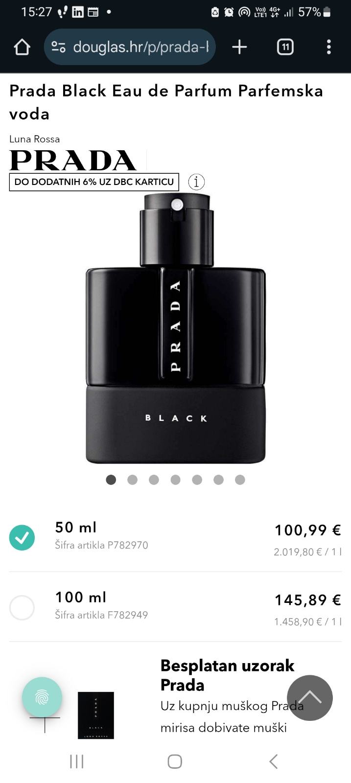 Muški parfem Prada Luna Rossa black, edp, 50 ml, original 80 eur
