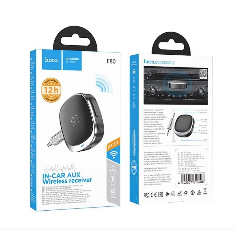 *Novo*Adapter Hoco E80 Aux Bluetooth sa Prikazom (Crni)*