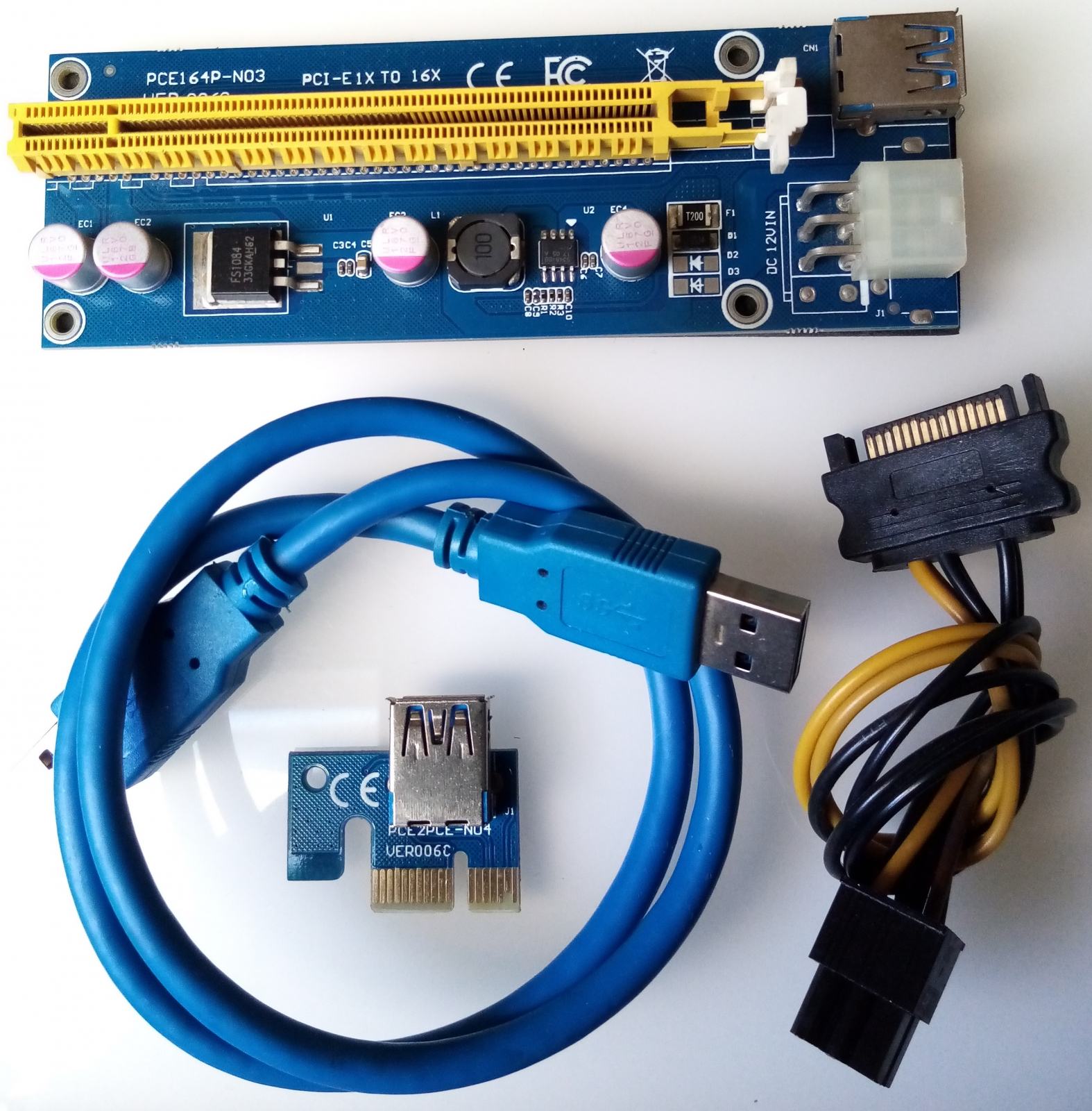 PCE164P-N03 VER 006C USB Extender Riser Cable Card PCI-E1x to 16x SATA