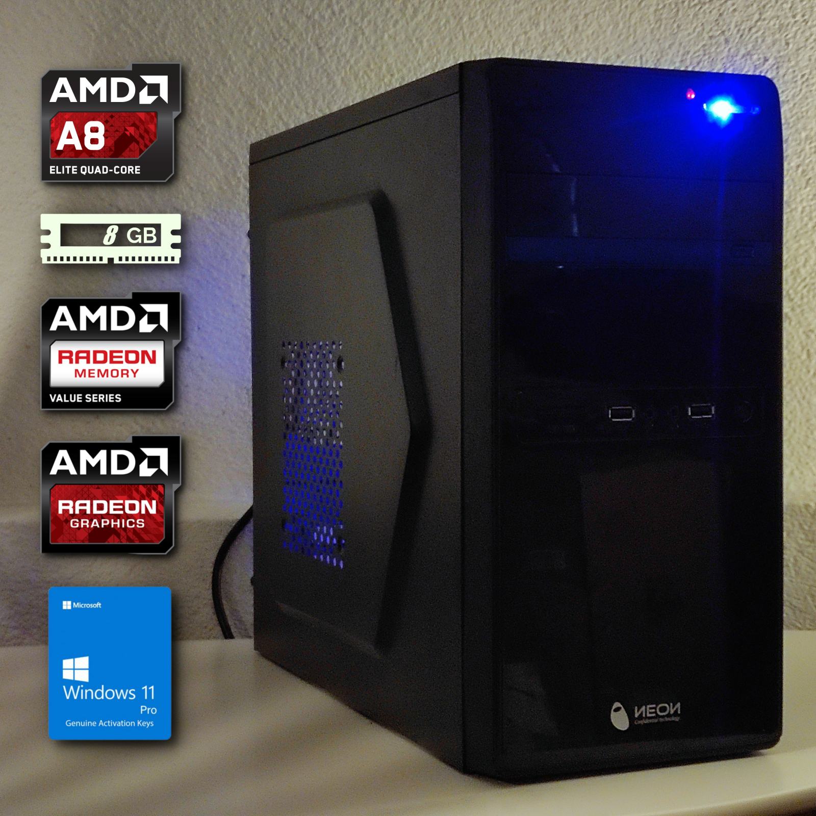PC Neon Blue - AMD A8 Elite Quad | 8GB | Radeon Graphics 2GB | Win 11