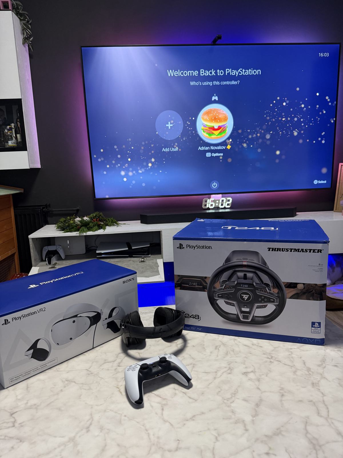 PS VR 2, Playseat Evolution, Thrustmaster T248 simulator setup