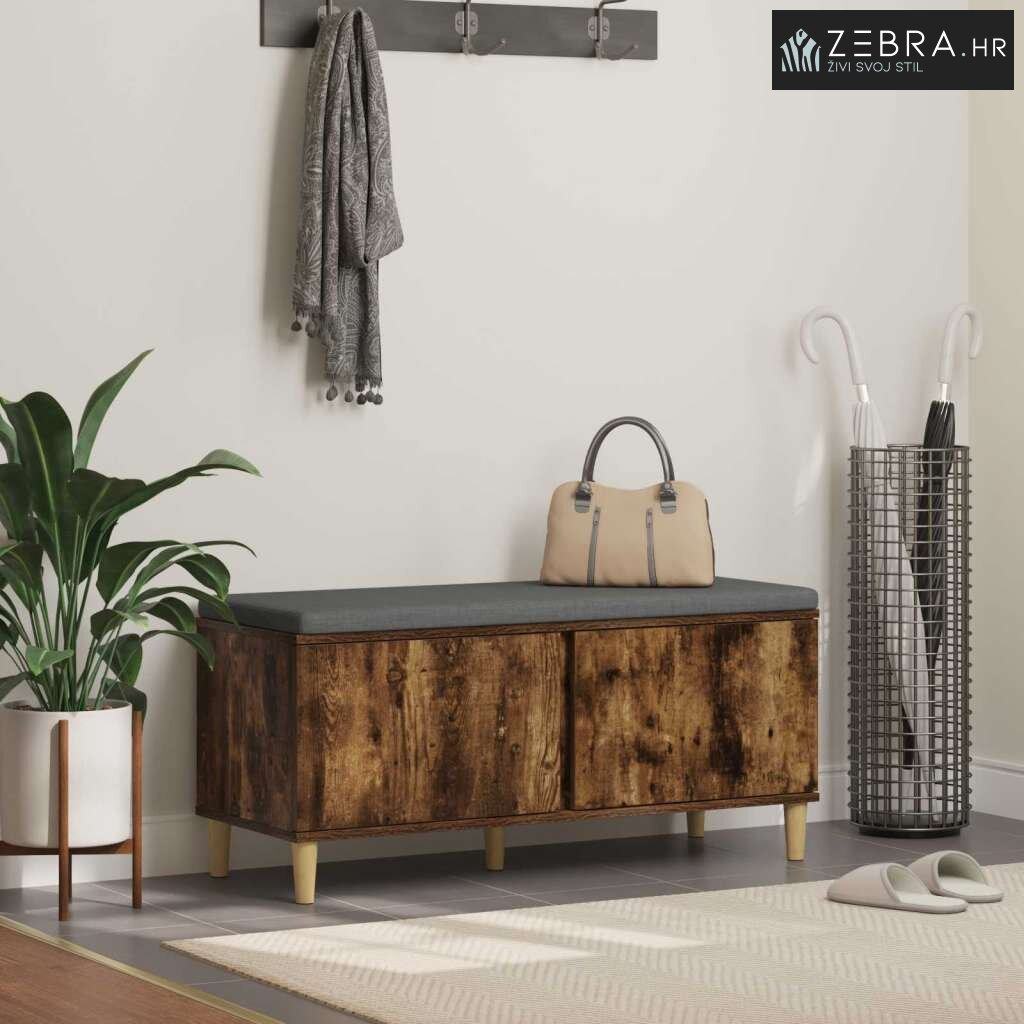Klupa za hodnik s jastukom Dimljeni hrast 100 x 38 x 46 cm - Dimljeni