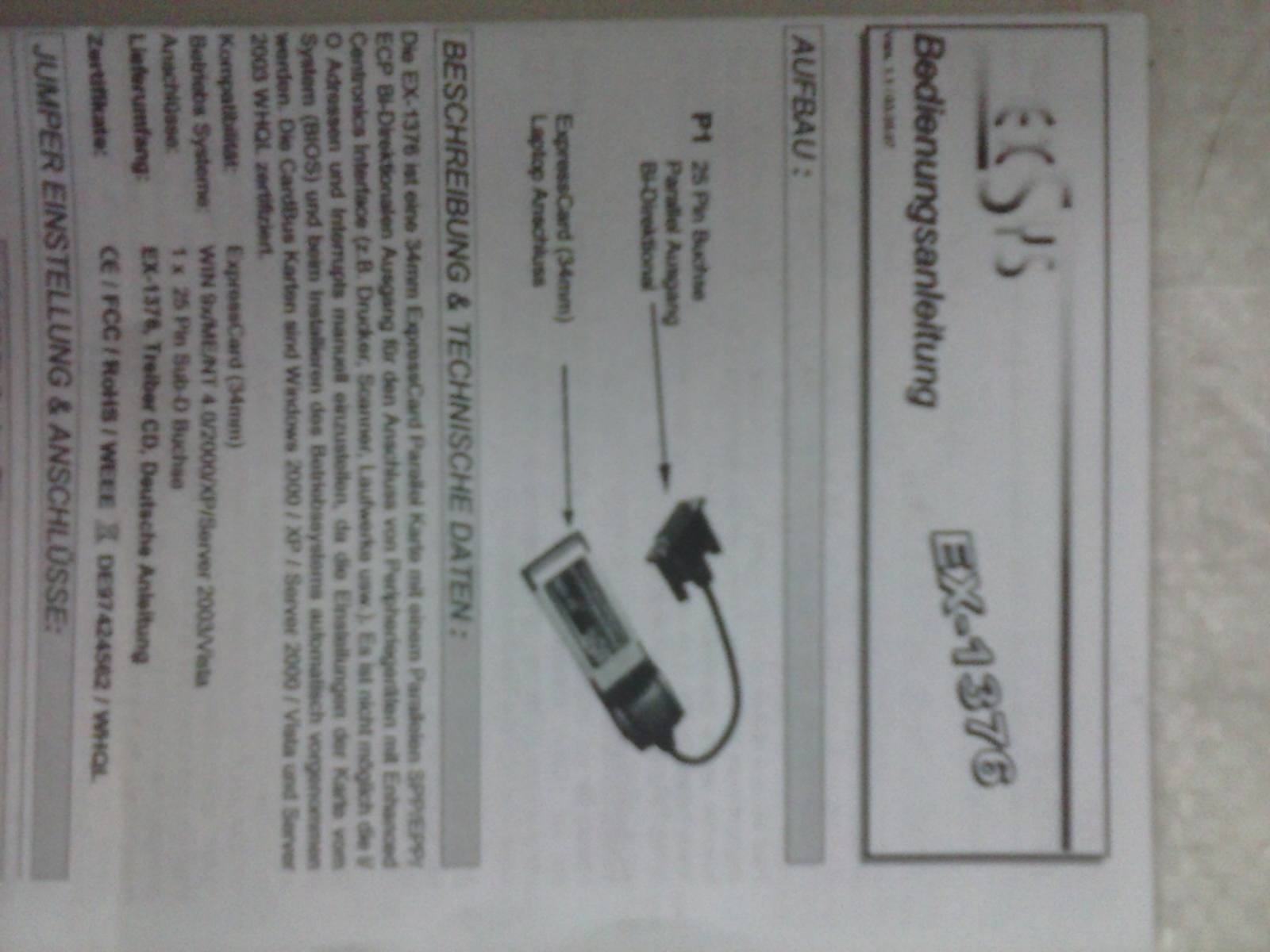 EXSYS EX-1376 Parallel SPP / EPP / ECP ExpressCard