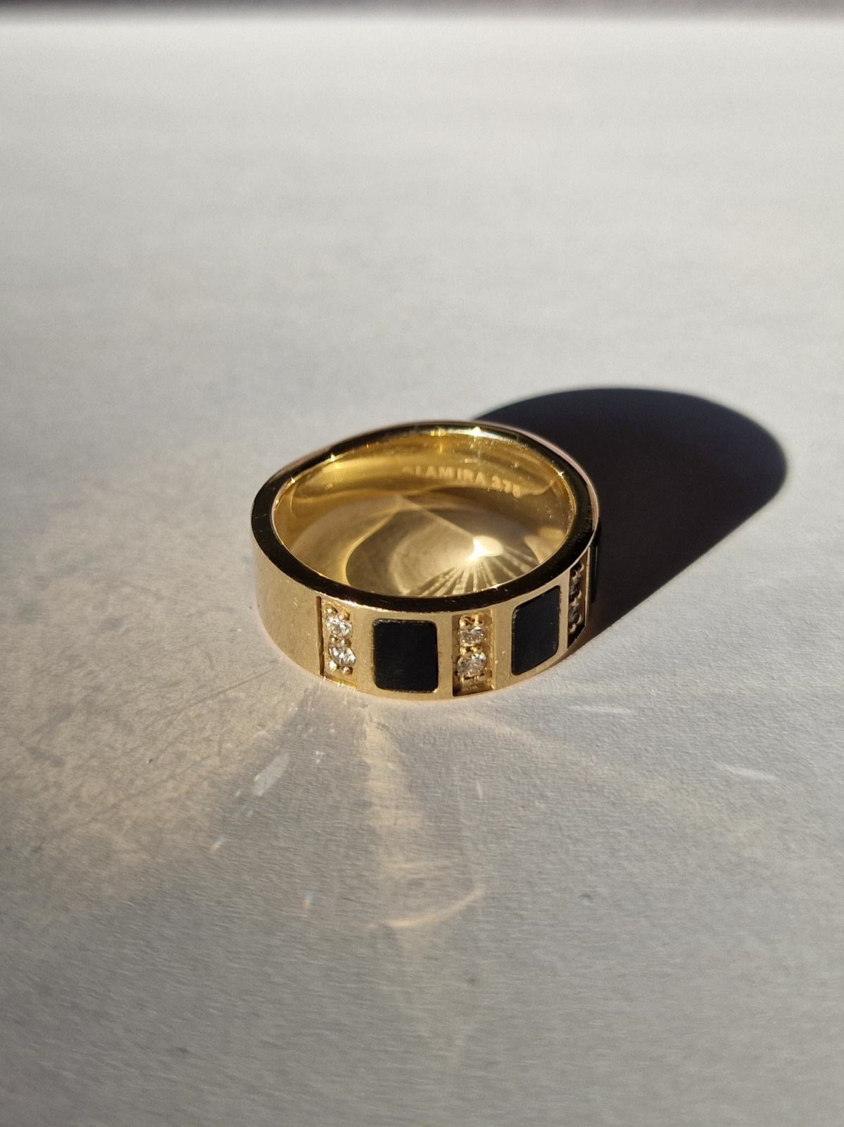 Muški zlatni prsten, 375 (9k), dijamant - crni oniks.