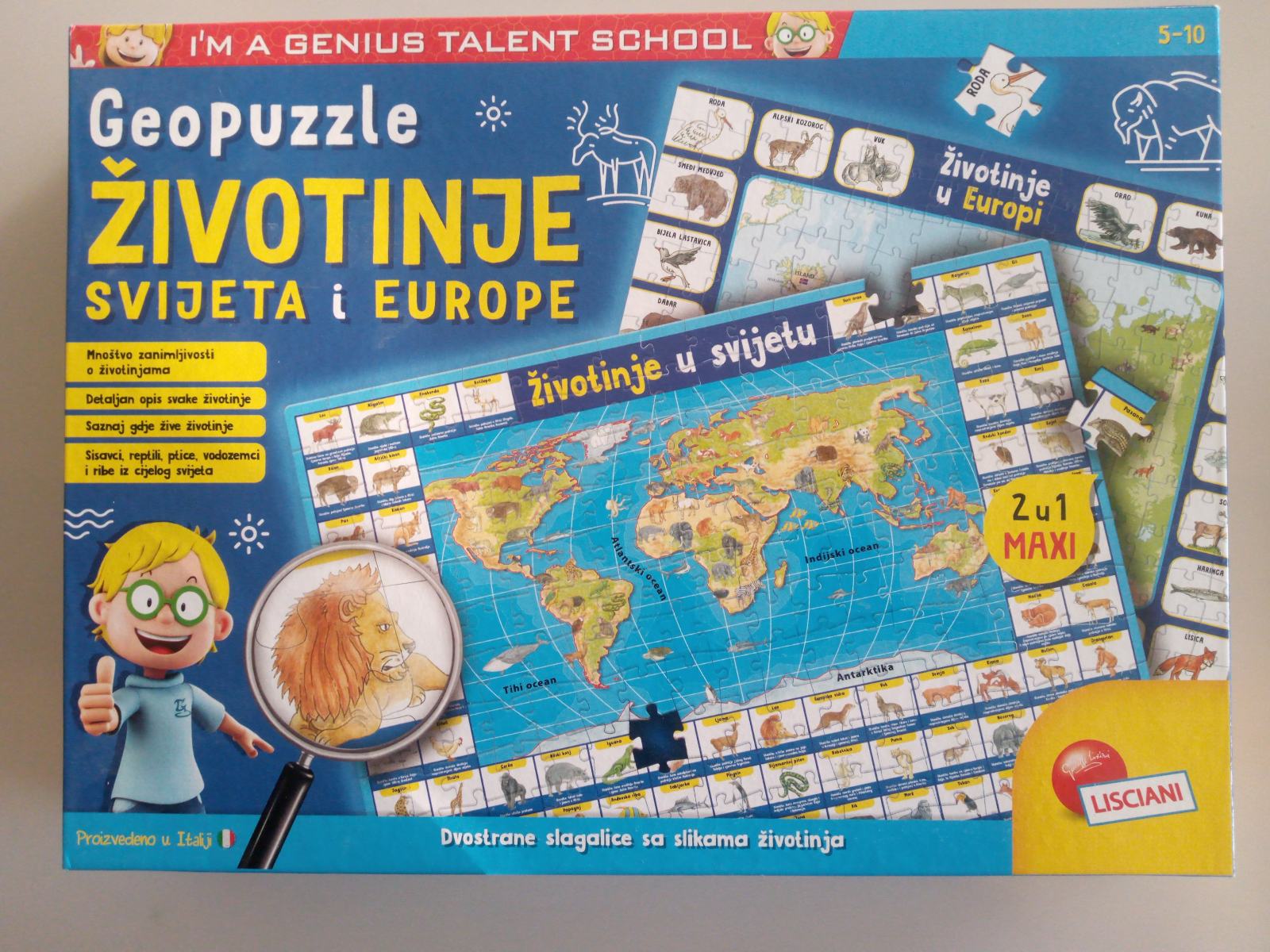 Geopuzzle IM A GENIUS: ŽIVOTINJE SVIJETA I EUROPE, 108 komada