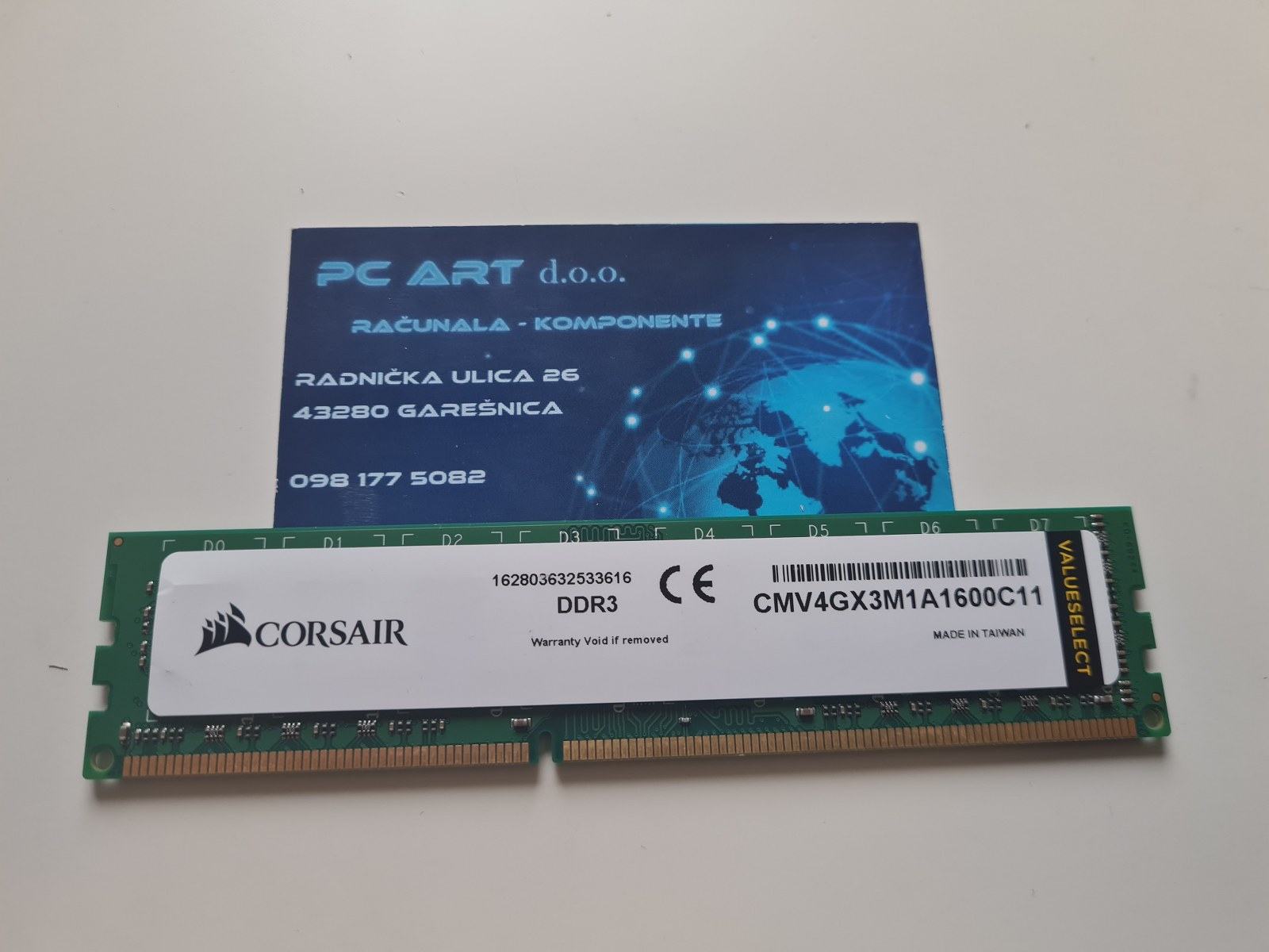 Corsair 4GB DDR3, 2Rx8 PC3 12800U, 1600 MHz - Račun / R1 / Jamstvo
