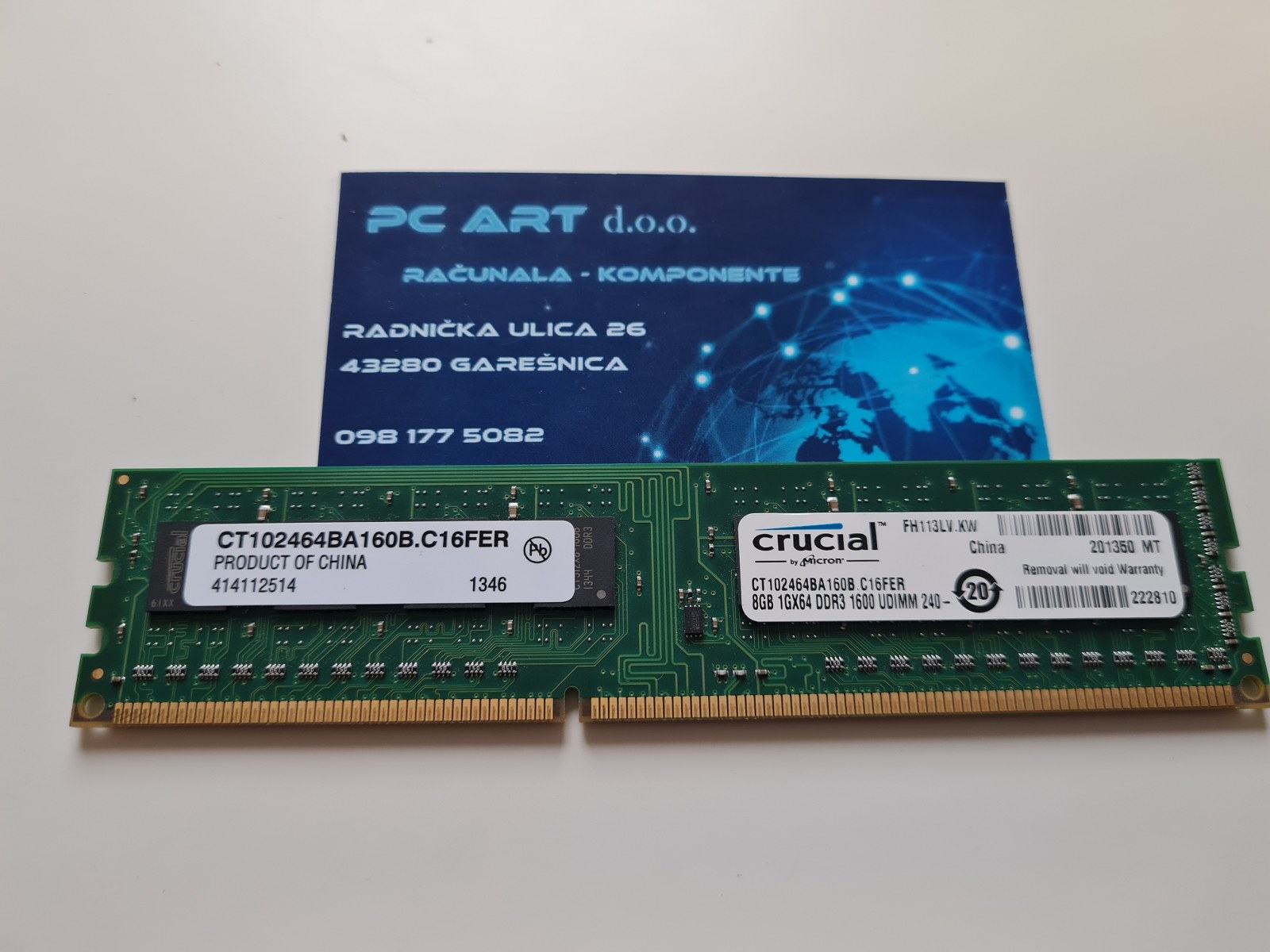 Crucial 8GB DDR3, PC3 12800, 1600 MHz - Račun / R1 / Jamstvo
