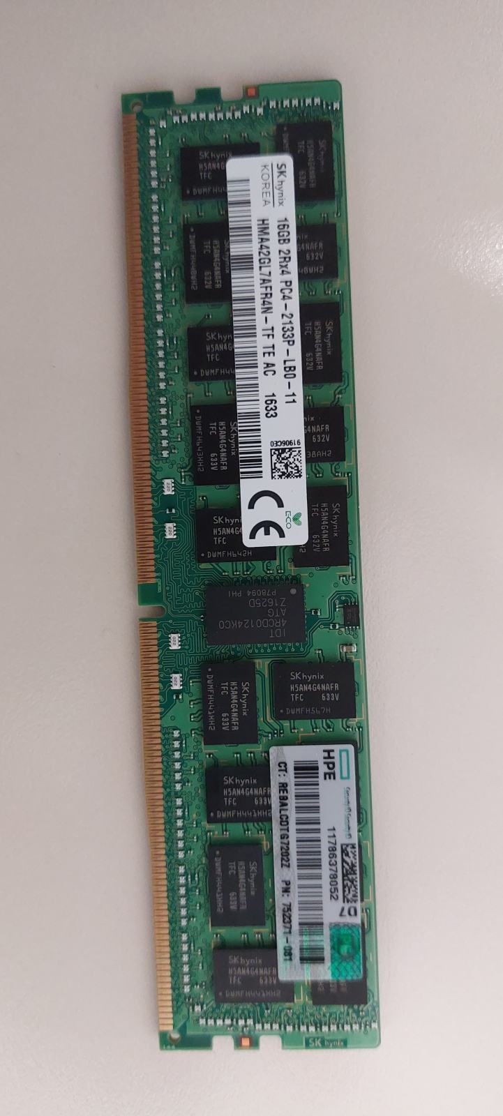 HPE RAM 16GB PC4-17000 DDR4-2133Mhz 2RX4 ECC p/n 752371-081