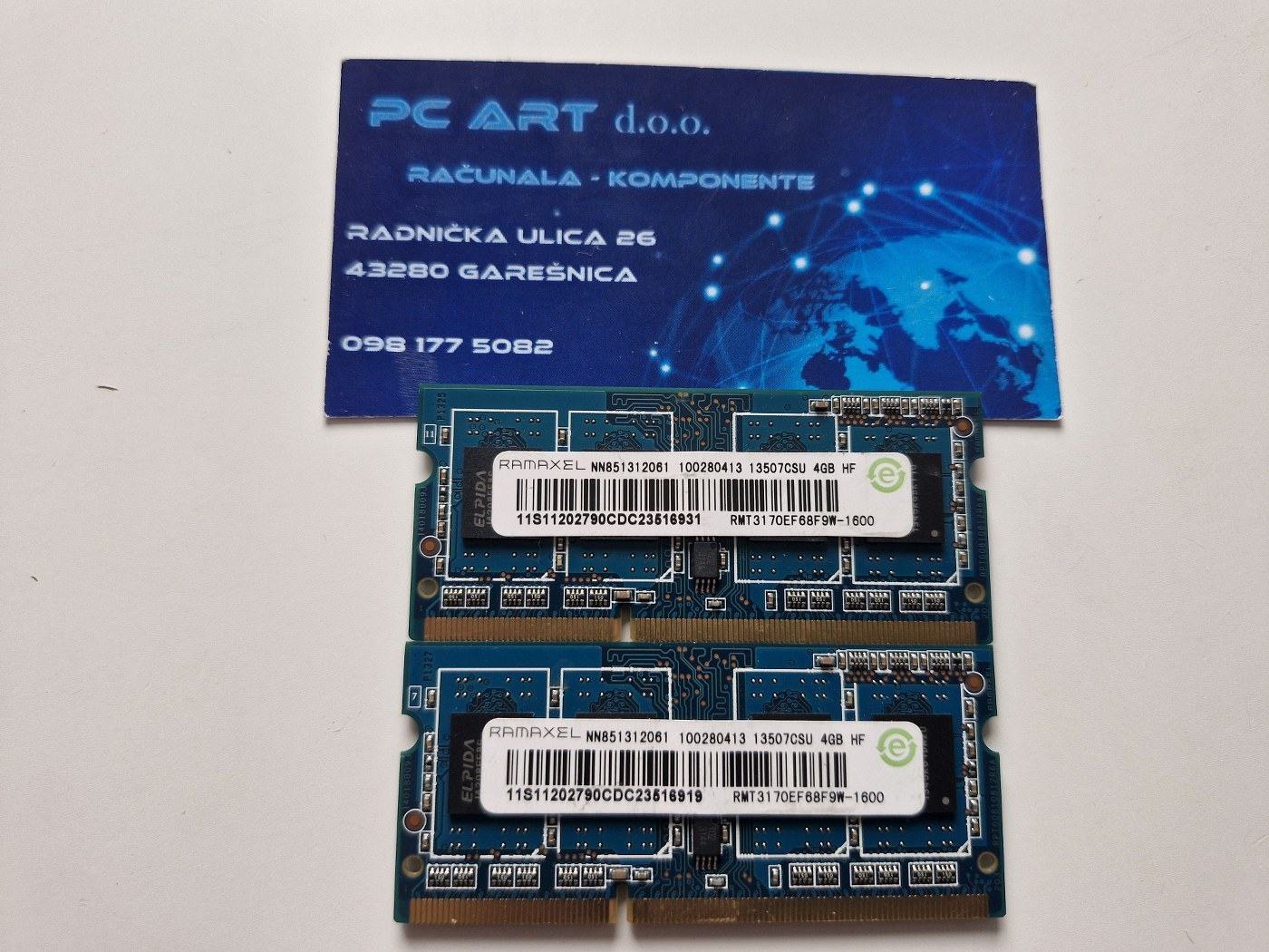 Ramaxel 8GB (2x4GB) DDR3, PC3L 12800S, 1600 MHz, SODIMM, Račun / R1