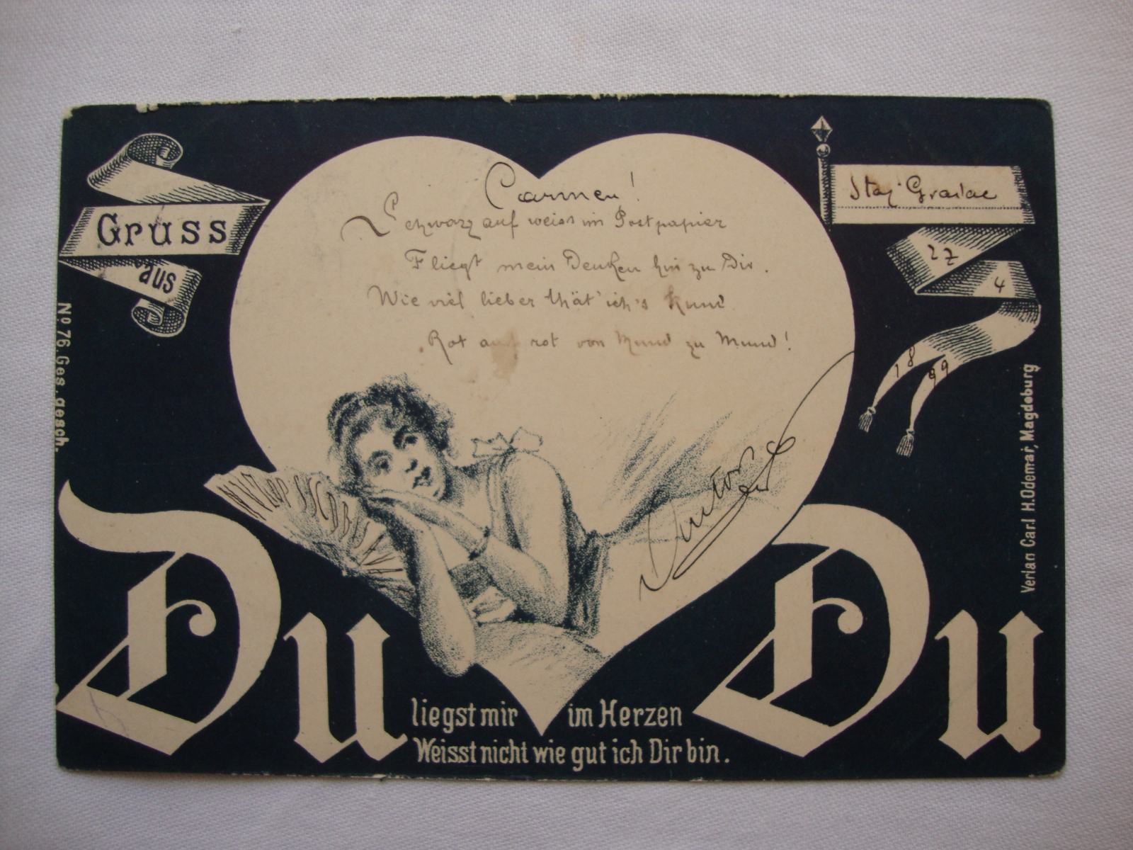 GRUSS AUSS DU DU Carl H.Odemar old postcard 1899.Magdeburg -putovala