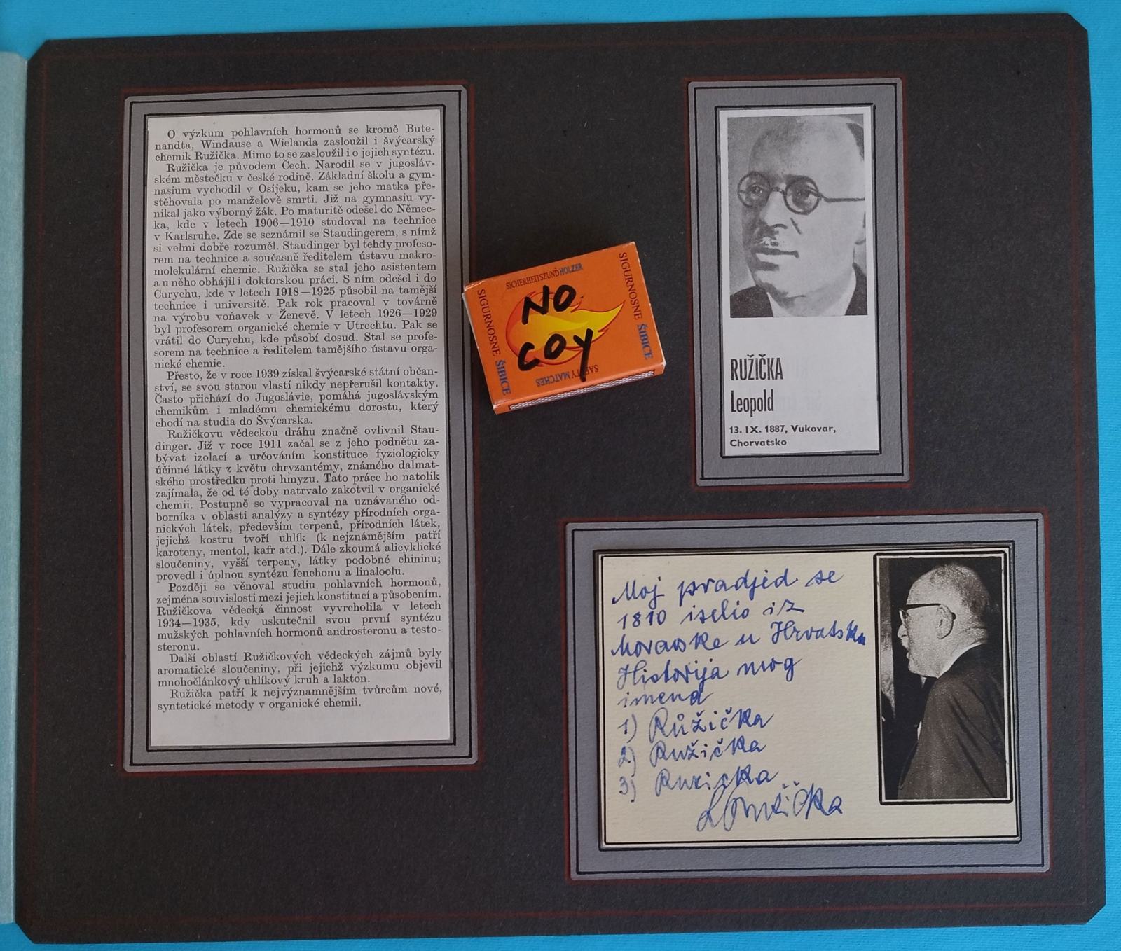 LAVOSLAV RUŽIČKA (Vukovar) Hrvatski nobelovac - orig. rukopis & potpis