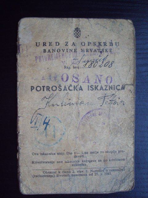 Potrošačka iskaznica 1941 - NDH žig ustaša