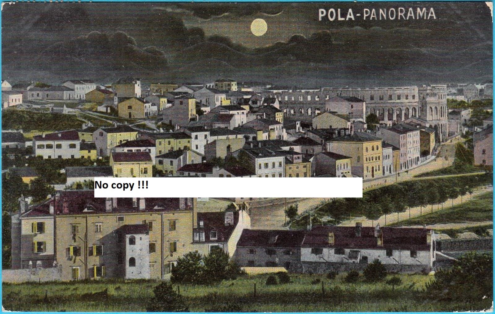 PULA (Pola) Panorama grada u noći * razglednica putov. 1911.g. * Istra