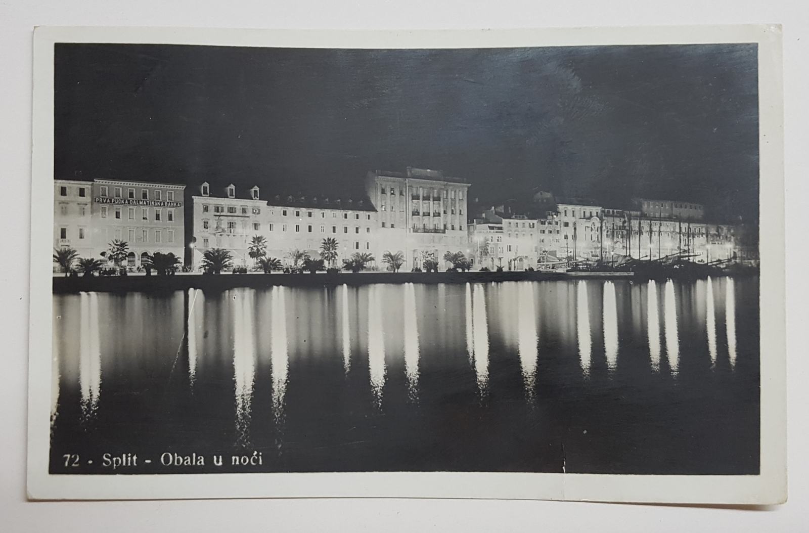 STARA RAZGLEDNICA OBALA U NOĆI SPLIT, 1934.
