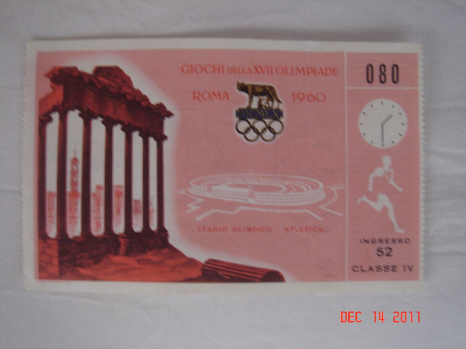 ulaznica za Olimpijske igre 1960 u Rimu