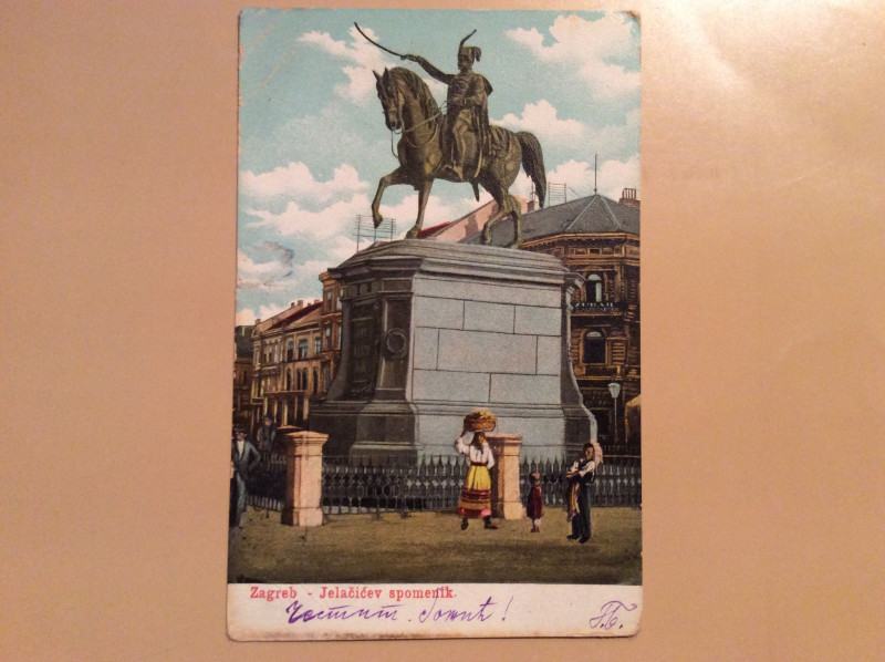 ZAGREB STARA RAZGLEDNICA JELAČIĆEV SPOMENIK PRIJE 1904.