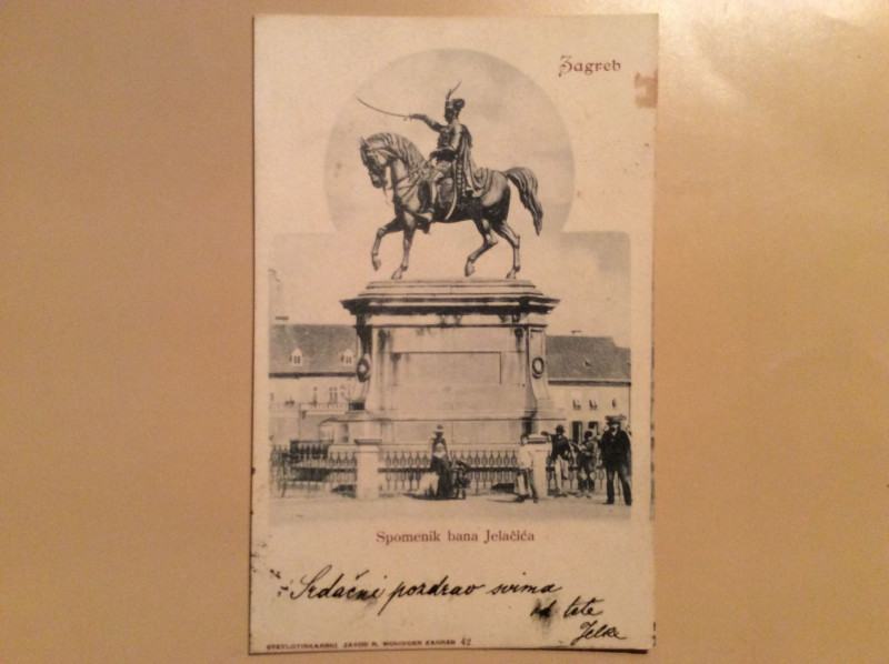 ZAGREB STARA RAZGLEDNICA SPOMENIK BANA JELAČIĆA PRIJE 1904.