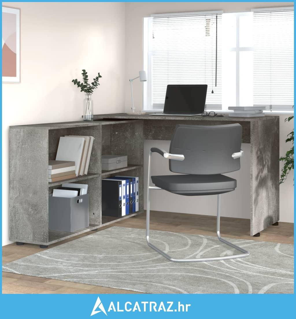Kutni radni stol siva boja betona od konstruiranog drva - NOVO