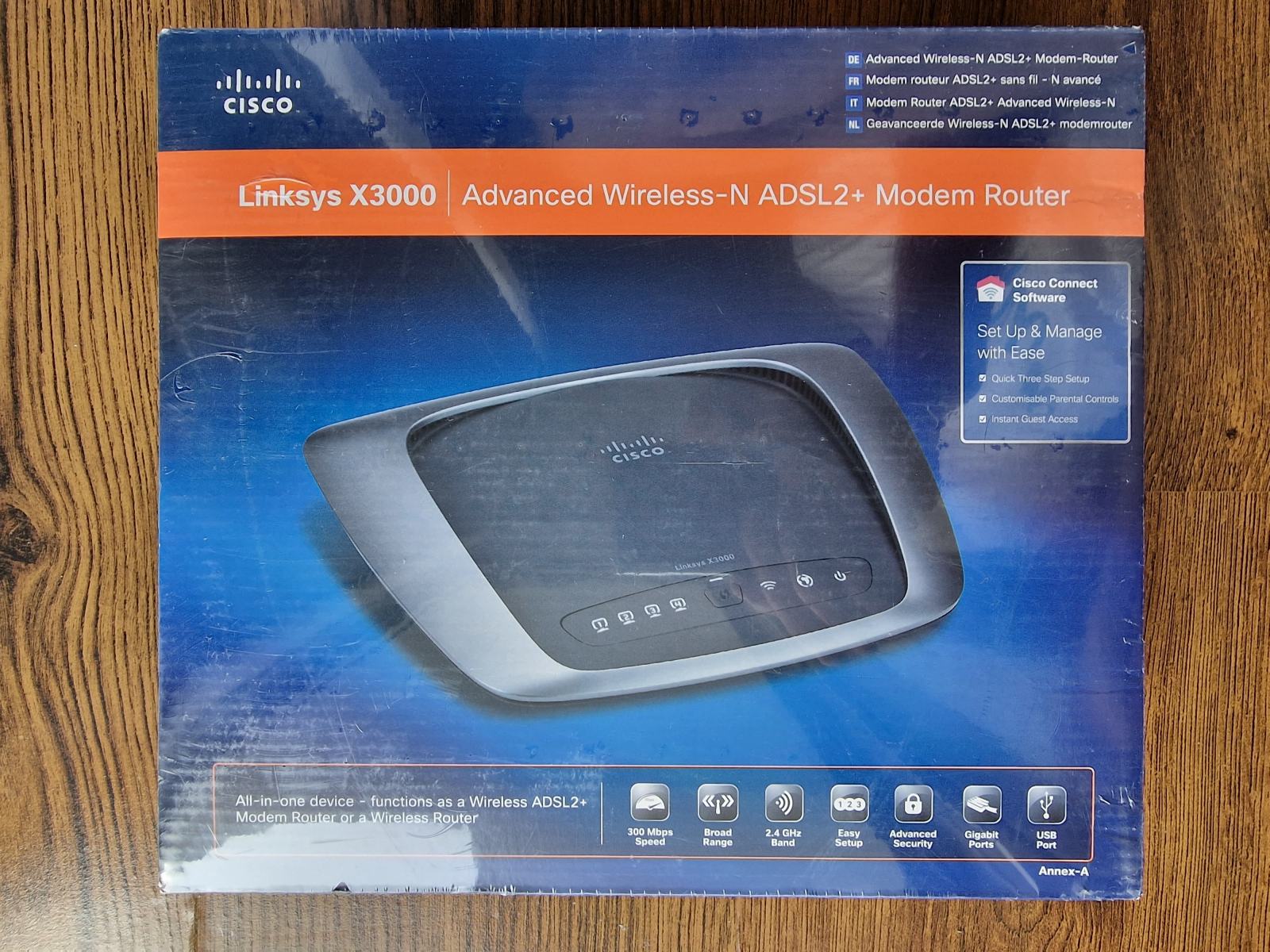High-speed ADSL Wireless-N ADSL2+ modem router, Linksys X3000, novo.