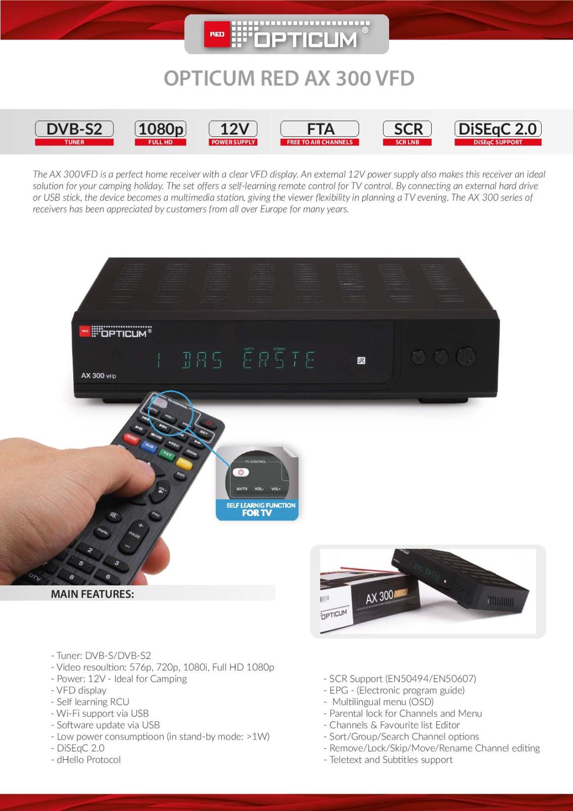 Satelitski prijemnik DVB-S2 OPTICUM AX-300 VFD,novo u trgovini,račun