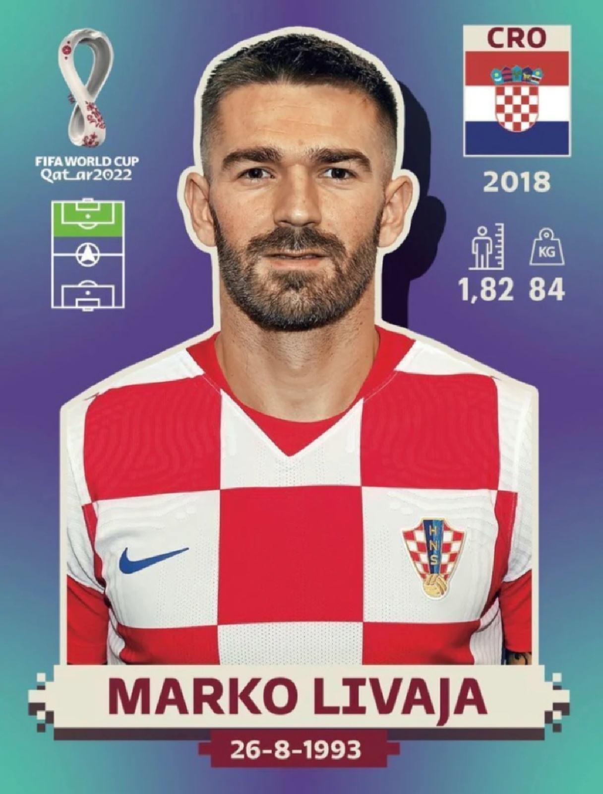 ️ ️ ️Marko Livaja World Cup 2022 Panini, (plavo/blue) izdanje