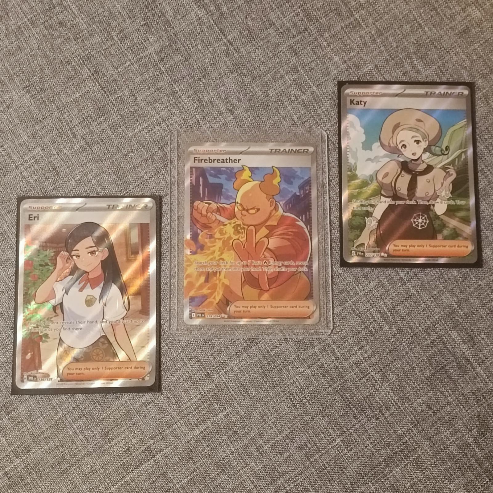Pokemon karte: 3 full art trainer karte (Firebreather, Eri, Katy)