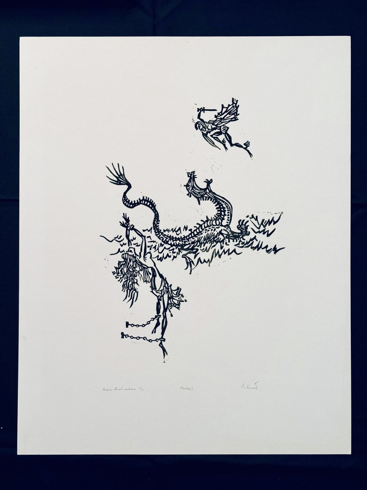 ALBERT KINERT, Perzej, linorez, 64 x 51 cm