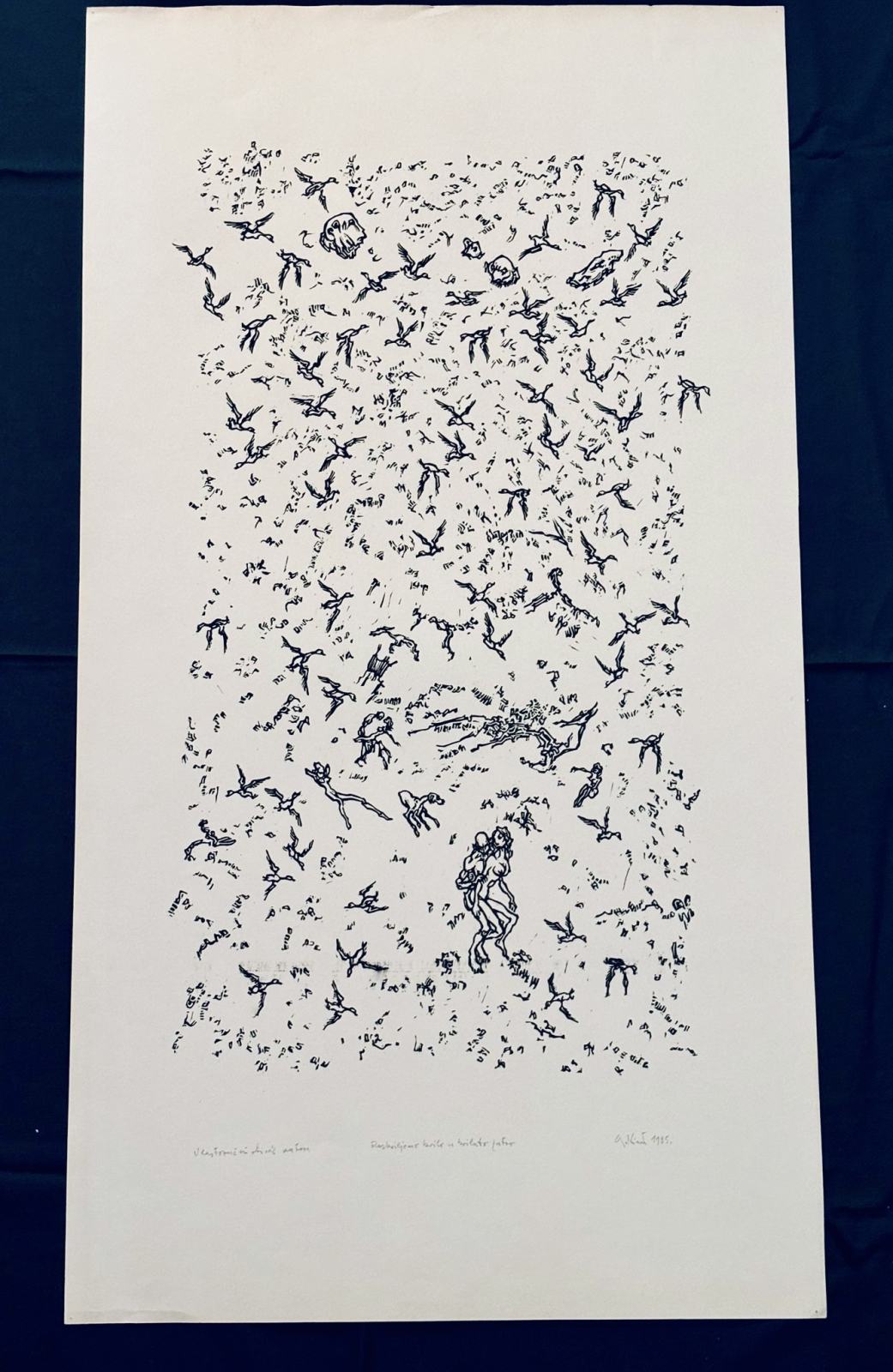 ALBERT KINERT, Raskriljeno krilo, veliki format 100 x 50 cm, linorez