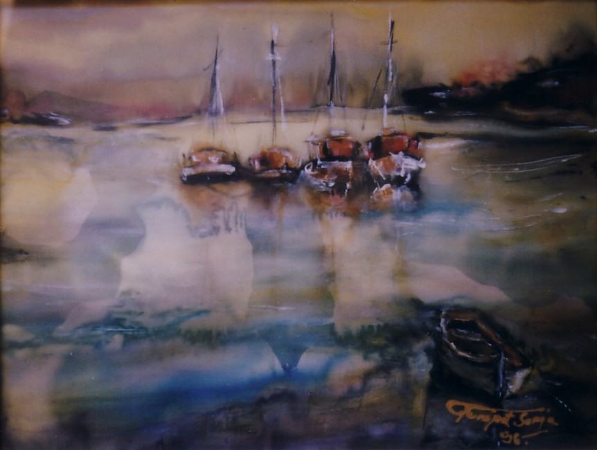 Barke u luci - slikano na svili