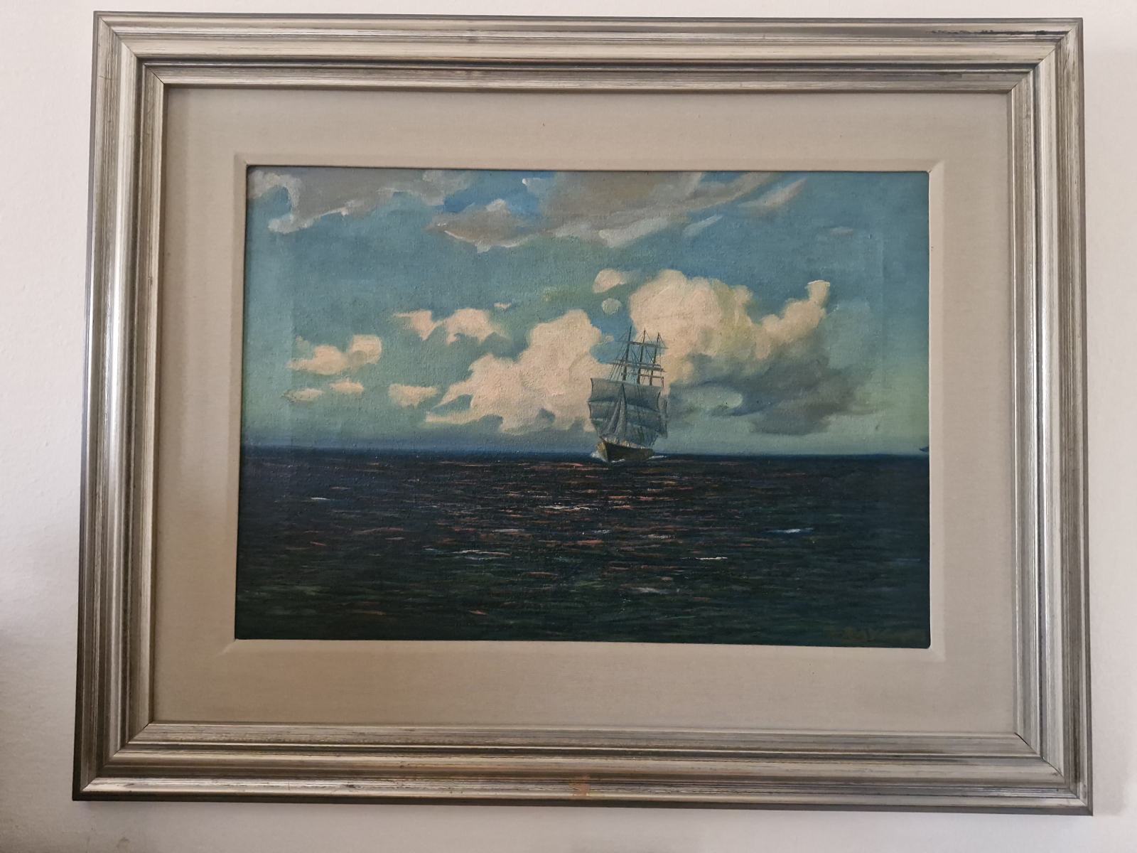 Brod na moru, ulje na platnu